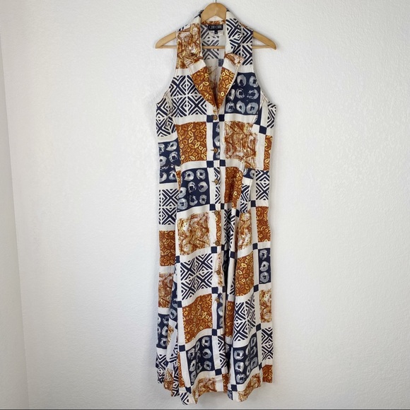 Vintage | Dresses | Vintage Gene Ewing Bis Tribal 0 Linen Maxi Dress ...